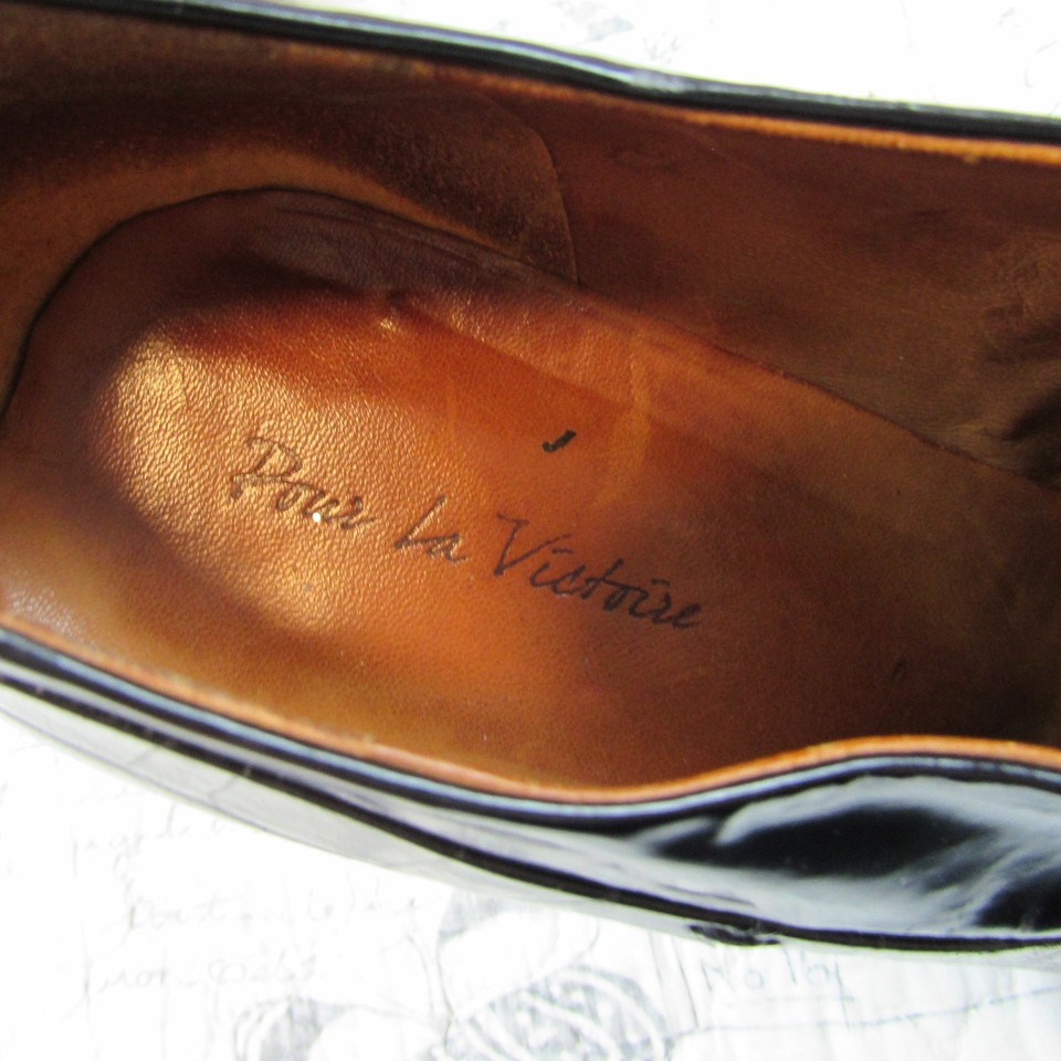 Pour La Victoire Black leather /patent Oxford Lace-up block Heel shoe ...