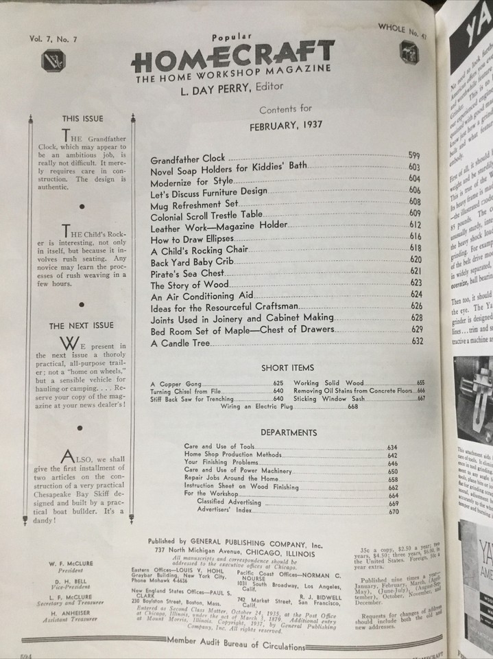 Popular Home Craft Magazine February 1937 Build It Yourself Grandfather ...