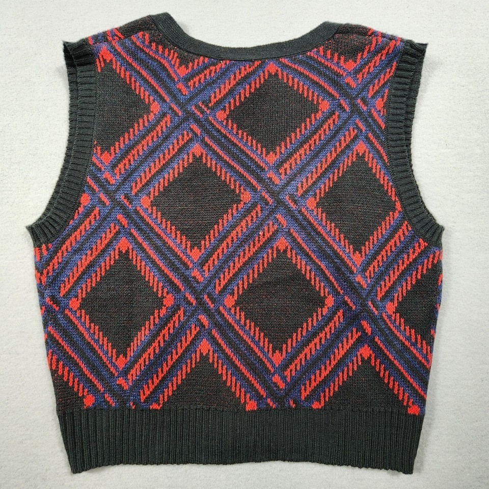 Diamond Plaid Sweater Vest Button Down Sleeveless Cropped Slim Fit ...