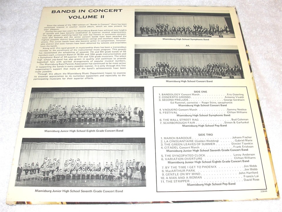 Miamisburg Music Dept School "Bands In Concert-Vol. II" LP,Nice EX ...