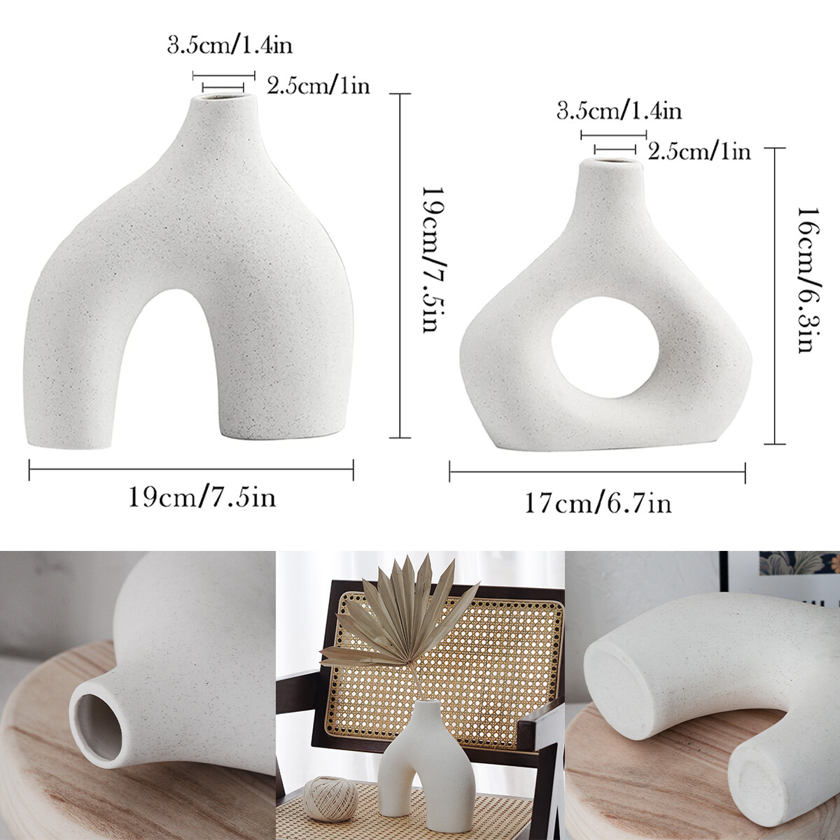2Pcs Ceramic White Vase Set Irregular Flower Vases Decorative ...