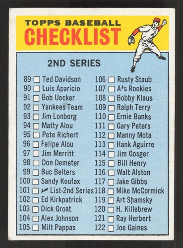 2nd Series Checklist: 89-176 1966 Topps #101 Unmarked VG-EX ST {1227 | eBay