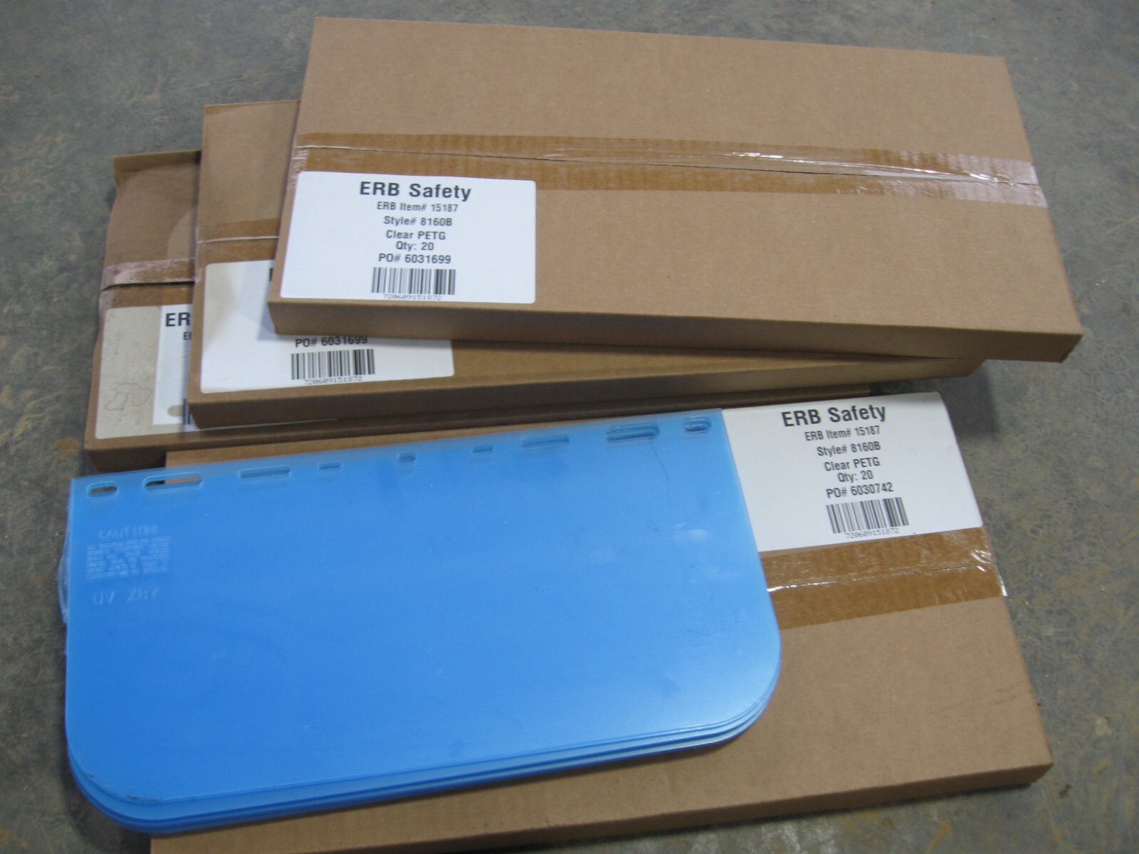 100pc ERB Safety 8160B FACE SHIELD REPLACEMENT VISOR PETG 7.75" x 15.5 ...