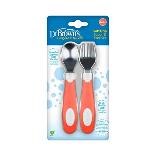 Dr. Brown's Designed to Nourish Soft-Grip Spoon and Fork Set,Coral | eBay