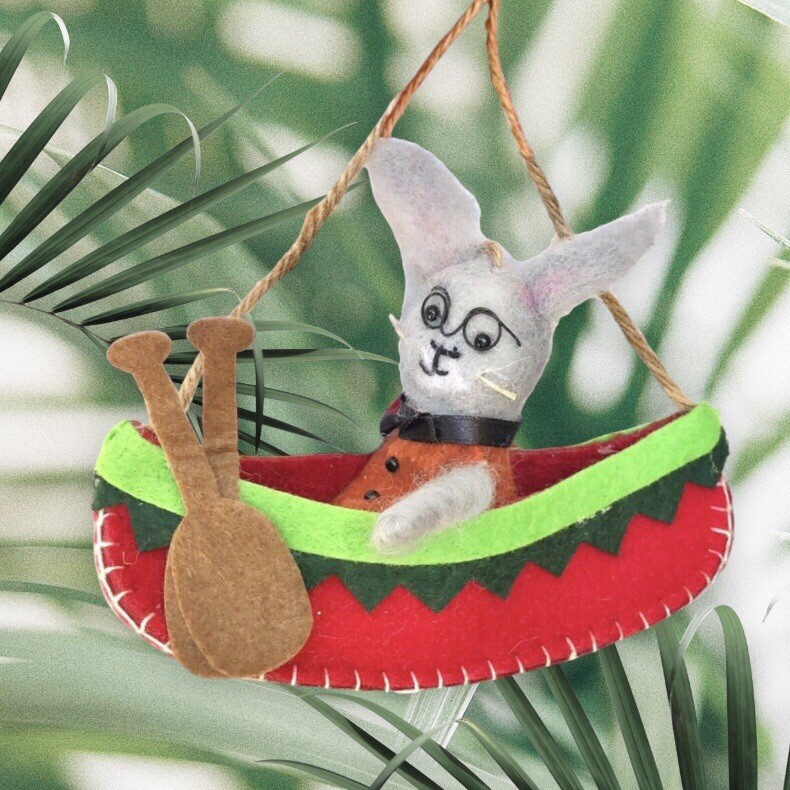Easter Rabbit Canoe Boat Felt Ornament - Kayak Woodland Animal Hiking ...