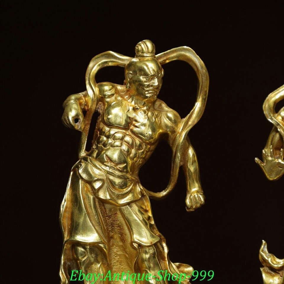 Chinese Bronze Gilt Door deity Heng Ha Two warrior Kings god Buddha ...