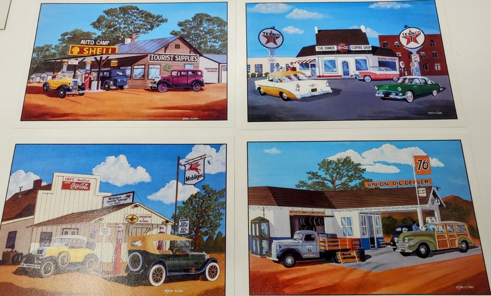 Classic Cars Automobiles Lithograph Art Print Postcards, Stan Cline Set ...