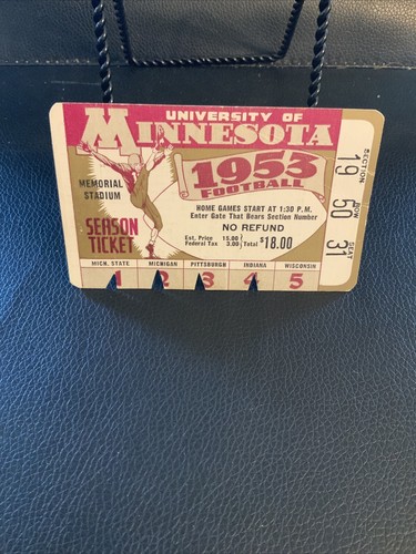 1953 University of Minnesota Golden Gophers Football Season Ticket NCAA ...
