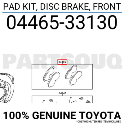 0446533130 Genuine Toyota PAD KIT, DISC BRAKE, FRONT 04465-33130 | eBay