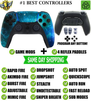 Blue Nebula Pro V4 Modded + 4 Paddles Silent Modz Wireless Controller ...