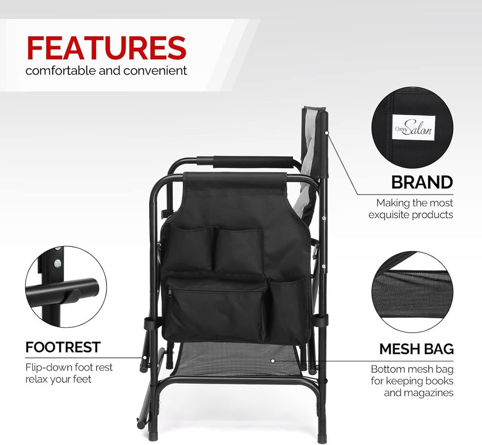 22" Directors Camping Chair Folding, Side Table,Bag,Aluminum Frame,300 ...
