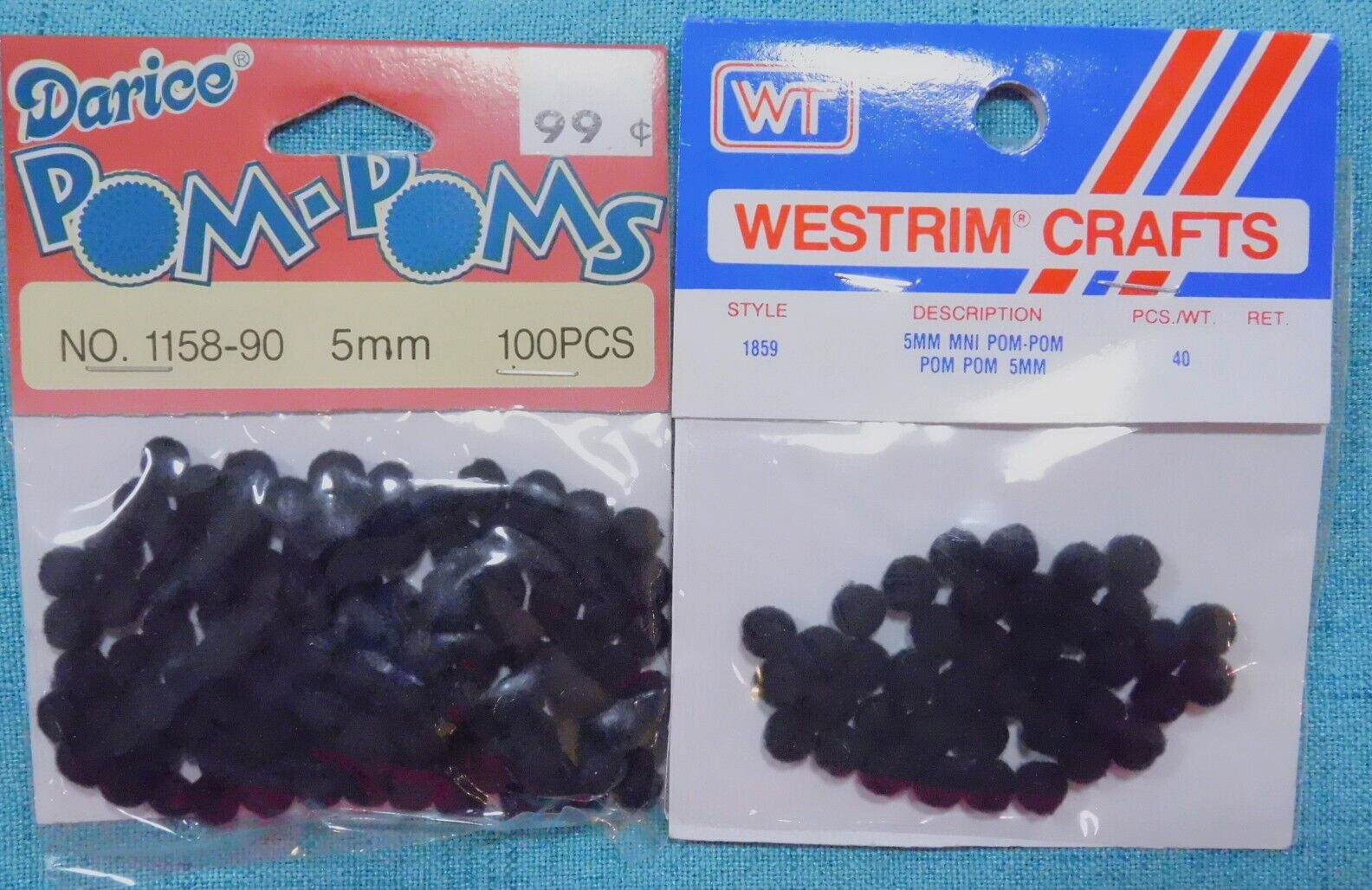 LOT TWO Packages NEW Black 5mm Pom Poms Darice Westrim Crafts 140 PCS ...