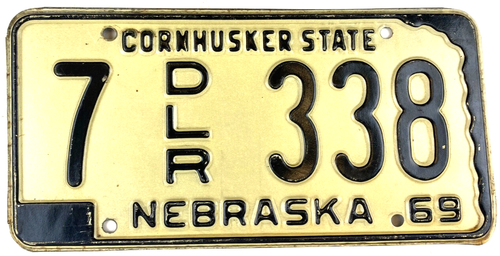 Vintage Nebraska 1969 Auto Dealer License Plate 7 338 Man Cave Madison ...