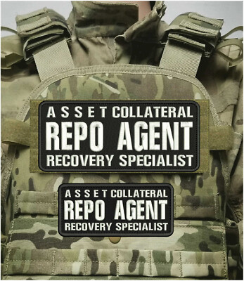 ASSET C REPO AGENT R S EMBROIDERY PATCH 4X10 & 3X7 HOOK ON BACK white ...