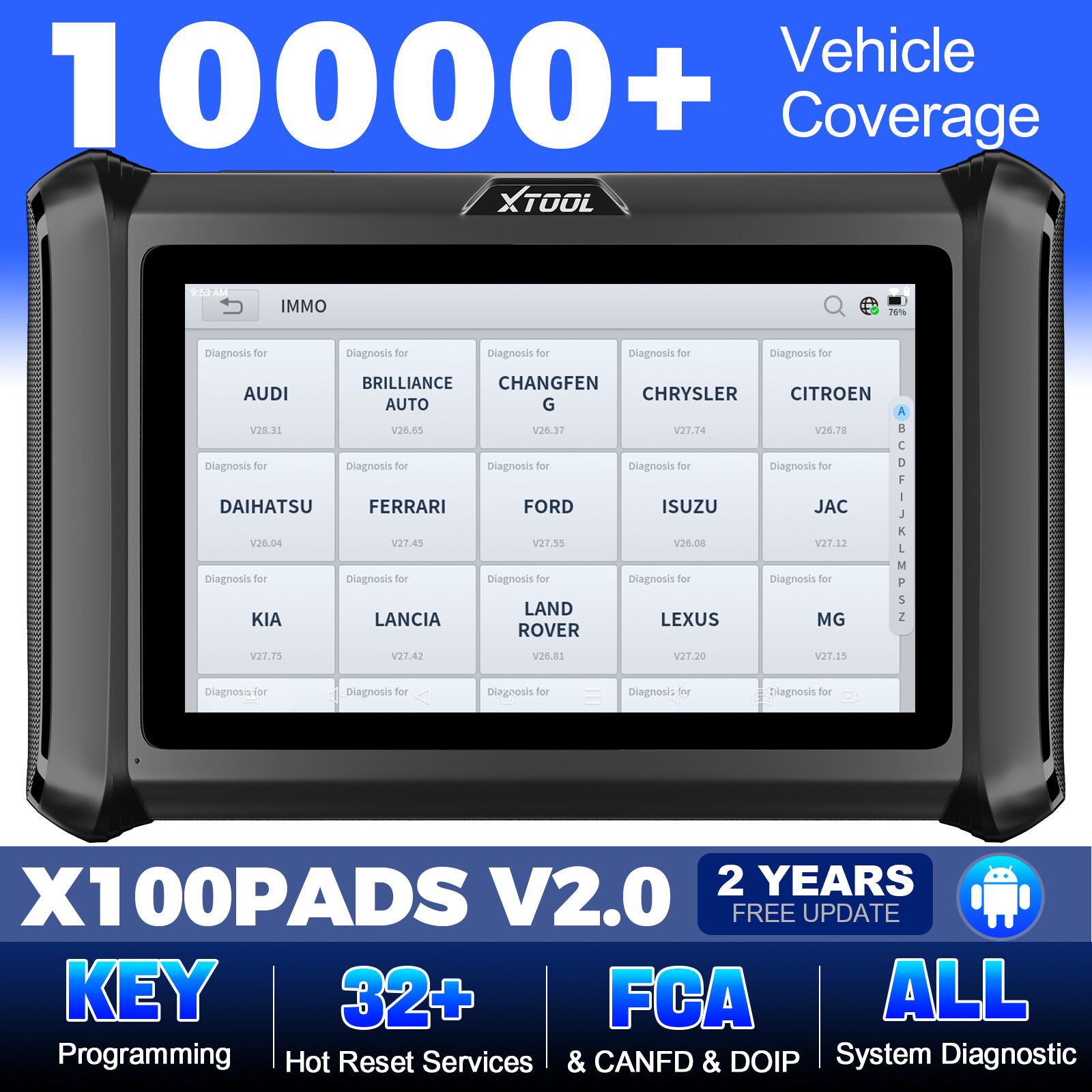 XTOOL X100 PADS IMMO Key Fob Programming Full System Car Diagnostic ...