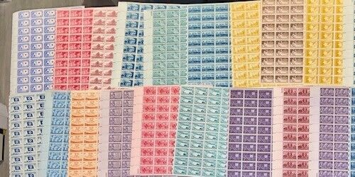 TEN MIXED ~ U.S. MINT SHEETS 1945-1958 Most 3₵ Sheets MNH F-XF ...