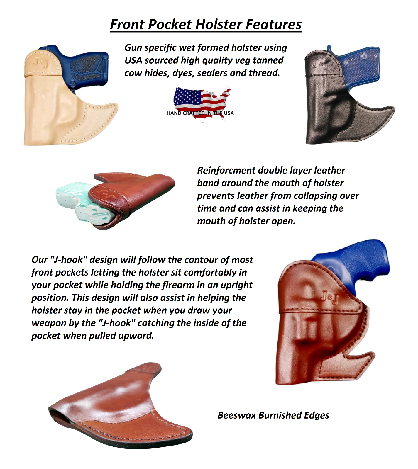 J&J RUGER EC9S CUSTOM FORMED FRONT POCKET STYLE PREMIUM LEATHER HOLSTER ...
