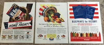 WWII Home Front Patriotic Food WWII Ads, 3 different | eBay