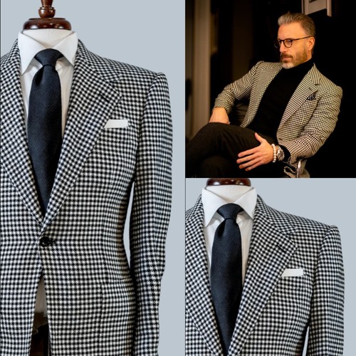 Black and White Houndstooth Men Blazer Business Modern Casual Prom ...
