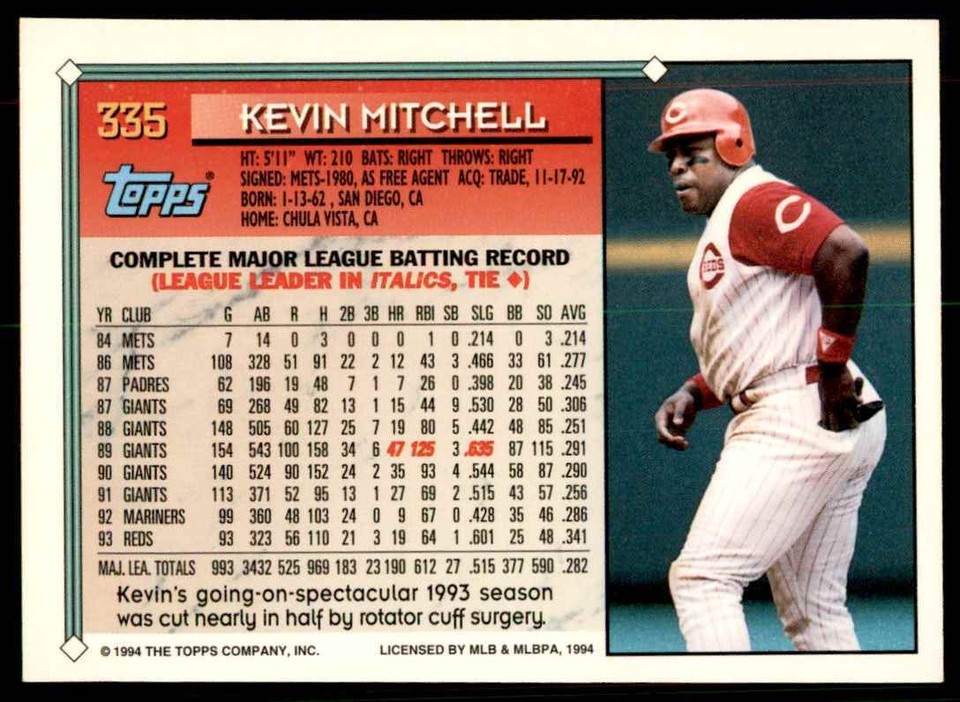 1994 Topps Gold Kevin Mitchell Baseball Cards #335 | eBay