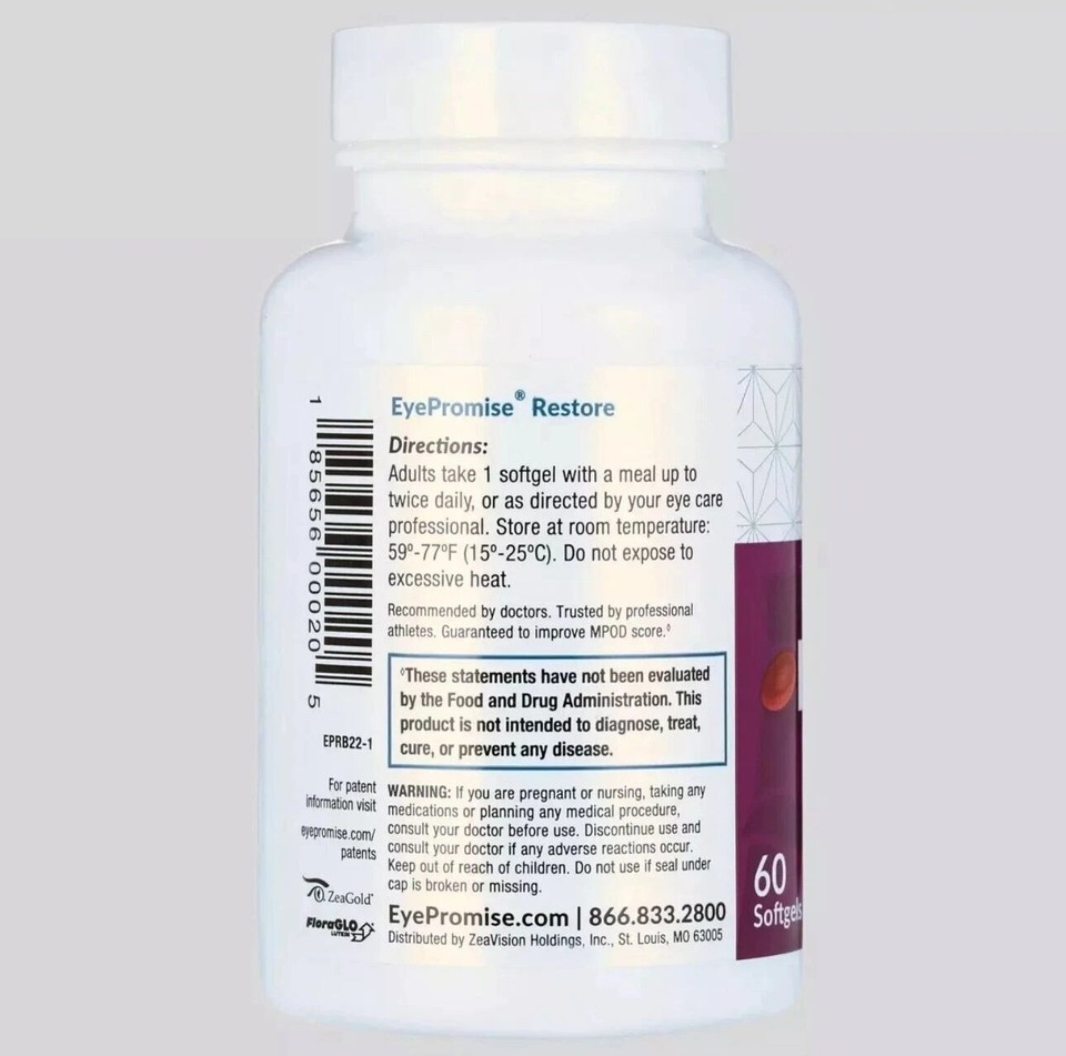2 Pack EyePromise Restore Supplement Complete Macular Health Formula 60 ...