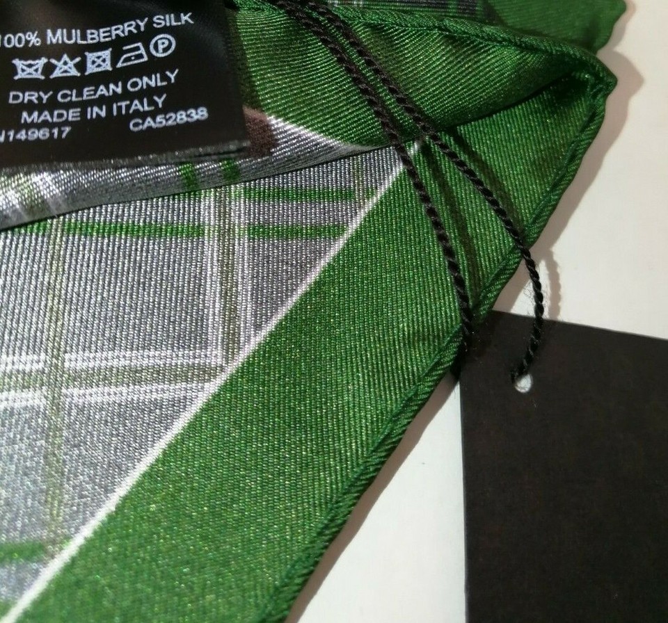Dunhill Green Pocket Square Handkerchief Engine Turn 100% Mulberry Silk ...