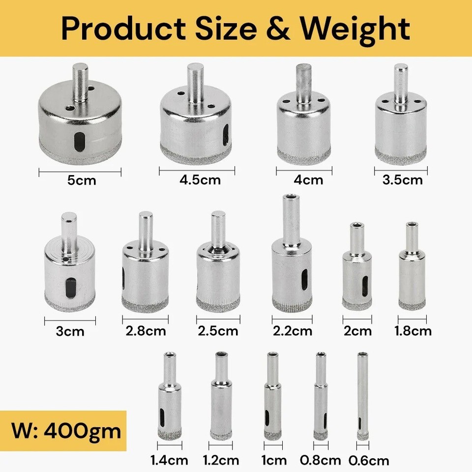 Diamond Hole Saw Set Holes Cutter Saw Drill Bit Tile Glass Marble ...