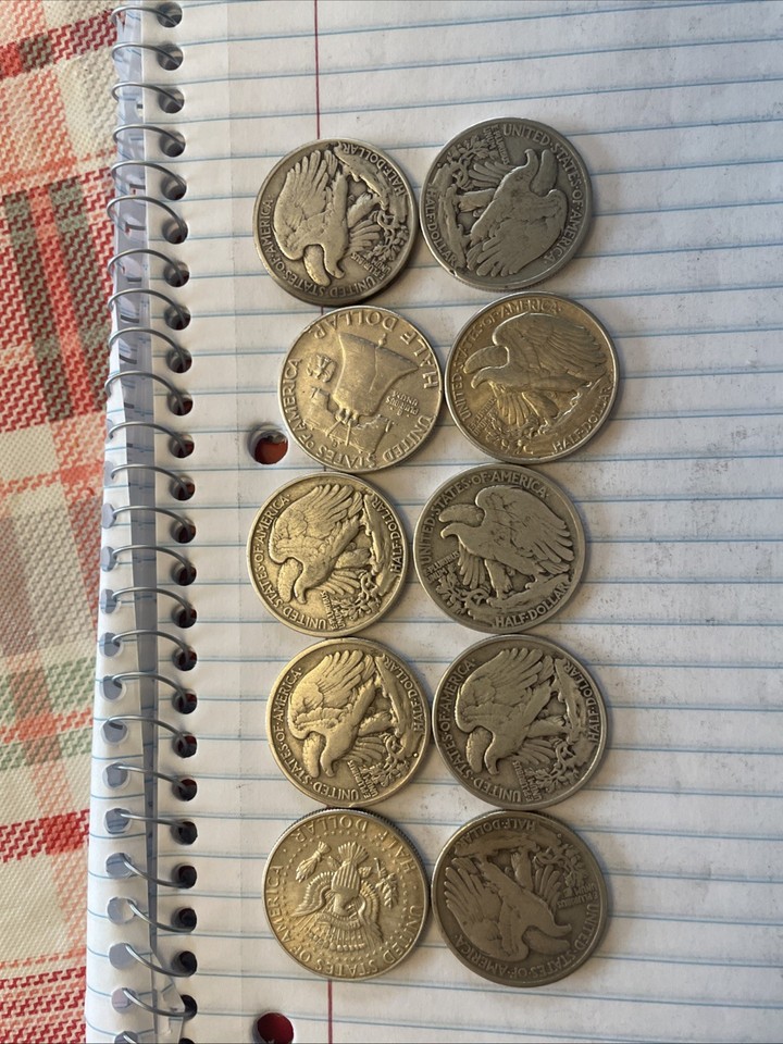 10 Coins Half Dollar Lot 90% Silver mix Of Dates $5 FV 1/2 Roll Lot 3 ...