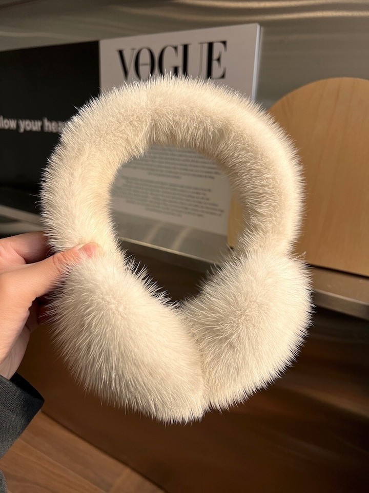 Women's Real Mink Fur Earmuffs Large Ear Protection Winter Warm Muffs ...