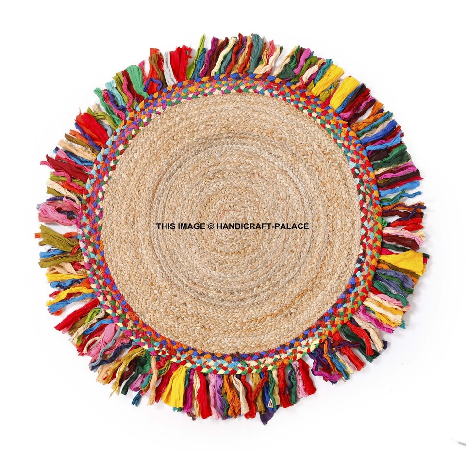 Round Area Rag Rug Hardwood Floors 3x3 Feet Natural Braided Woven ...