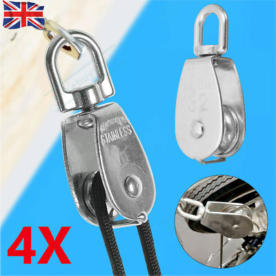 4Pcs Stainless Steel Rope Pully Wheel M32 Heavy Duty Wheel Swivel ...