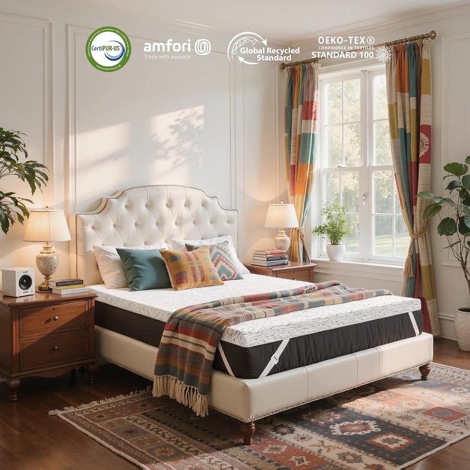 Cooling Mattress Topper Queen, 3 Inch Memory Foam W/ Removable Cover ...