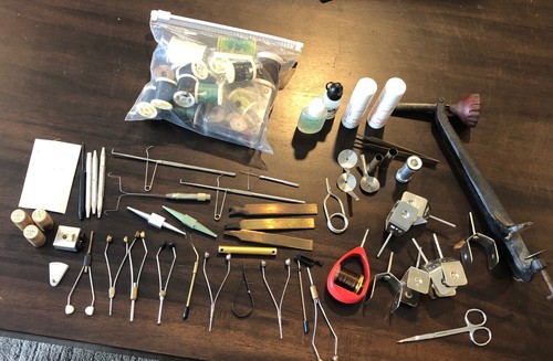 Lot Of Fly-Tying Tools Supplies Vintage D H Thompson Vice Threads Hooks ...