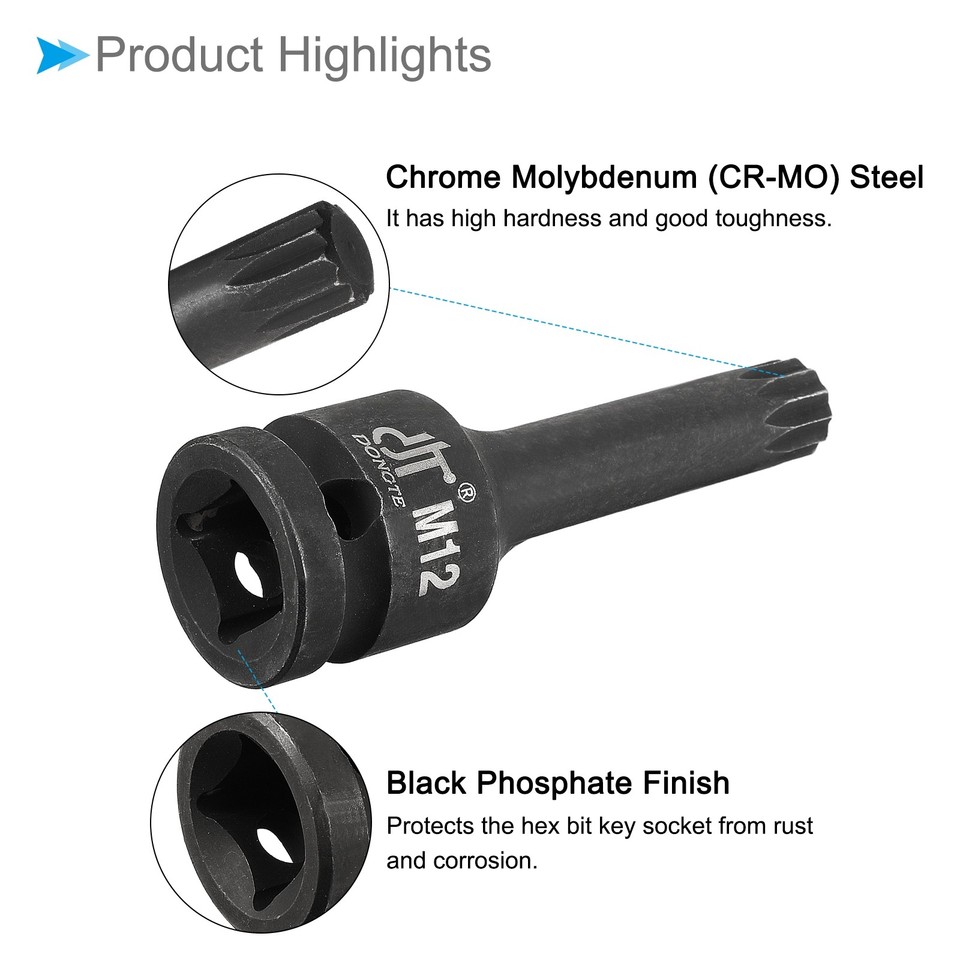 Impact Triple Square Spline Bit Socket M12 Socket 1/2" Drive Steel ...