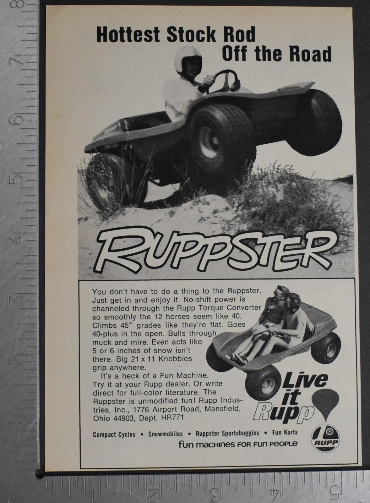 1971 Print Ad Ruppster Live it Rupp Fun Machines People Mansfield Ohio ...