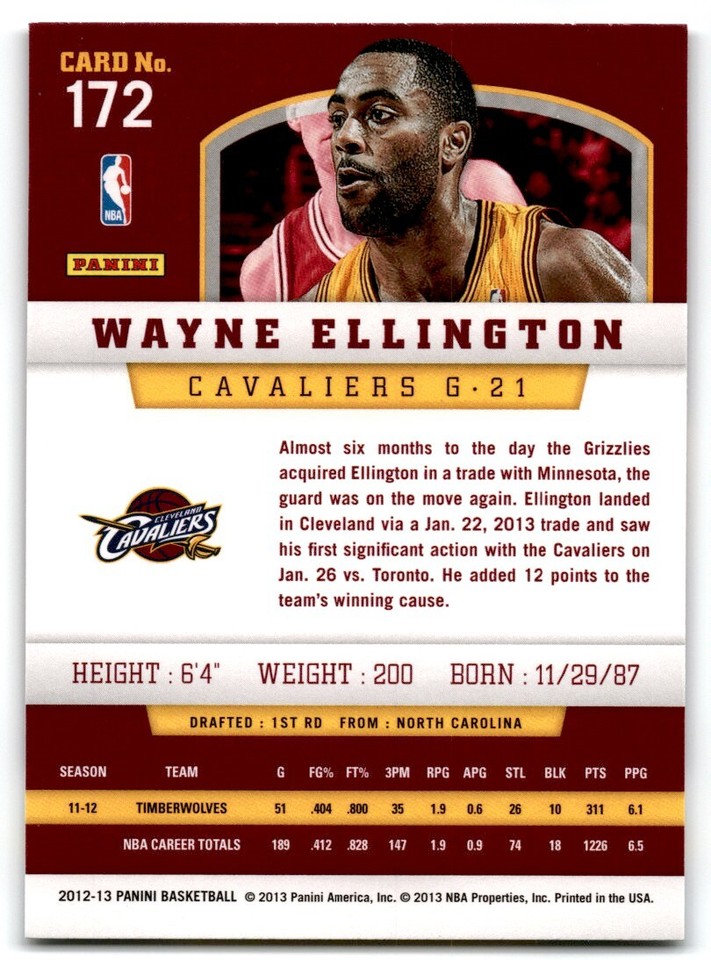 2012-13 Panini Wayne Ellington Cleveland Cavaliers #172 | eBay