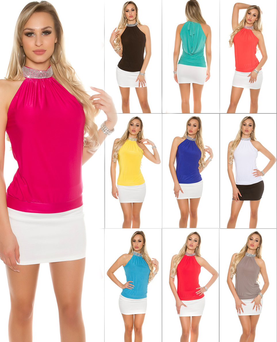 Sexy KouCla Neckholdertop Partytop Wasserfall Top Bluse Shirt Strass ...