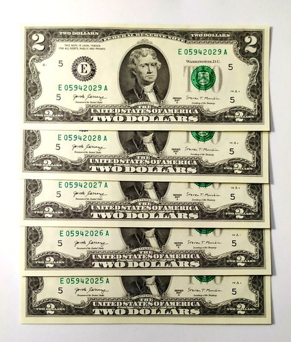 Lote de 5 Billetes de $2 DLLS 2017 SIN CIRCULAR EN NUMERO CONSECUTIVO ...