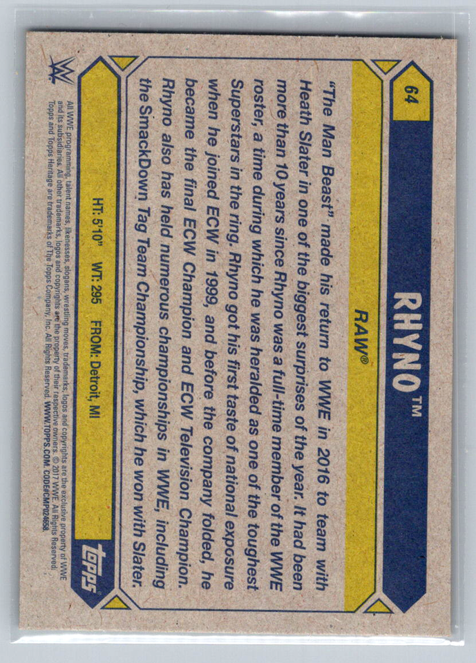 2017 Topps WWE Heritage #64 Rhyno Wrestling Card | eBay