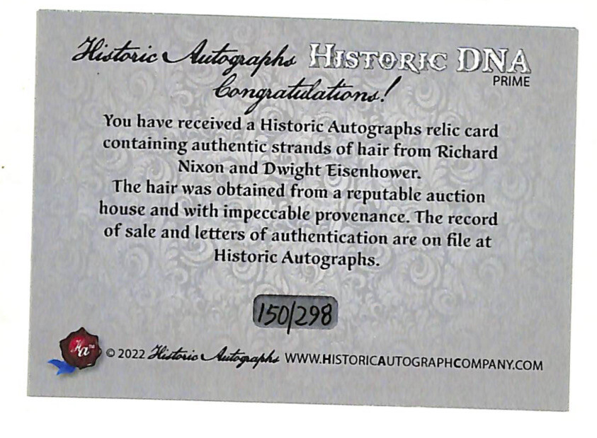 2022 Historic Autographs DNA Richard Nixon Dwight Eisenhower hair relic ...