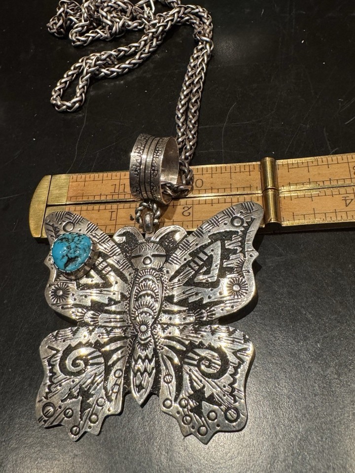 4” RICHARD SINGER NAVAJO HANDMADE TURQUOISE & STERLING SILVER BUTTERFLY ...