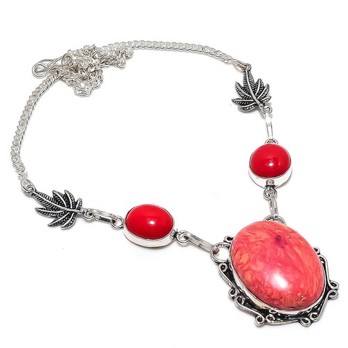 Mosaic Jasper, Coral Gemstone 925 Sterling Silver Jewelry Necklace 18 ...