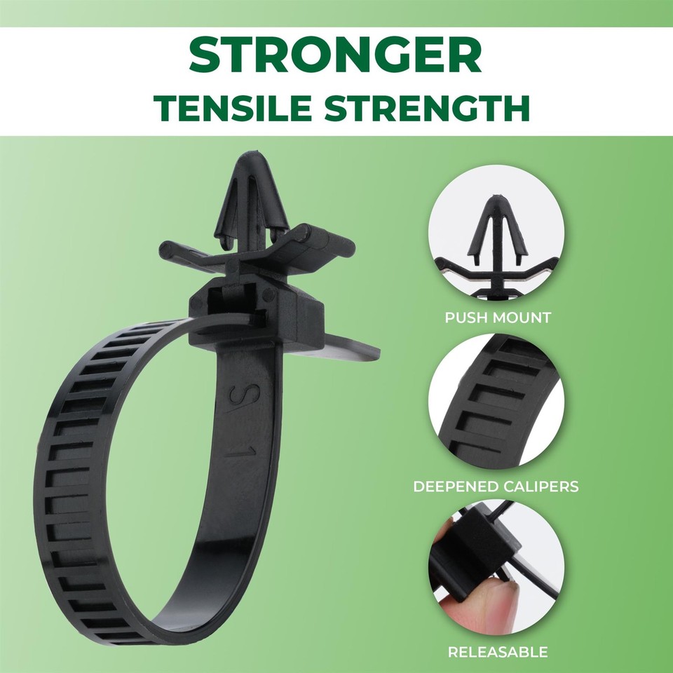 Schwarz Druck Halterung Kabelbinder (Fir-Tree) 150mm x 8.0mm Pack 10 ...