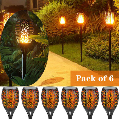 6-Pack Solar Path Garden Tiki Torch Lights 96 LED Flickering Dancing ...