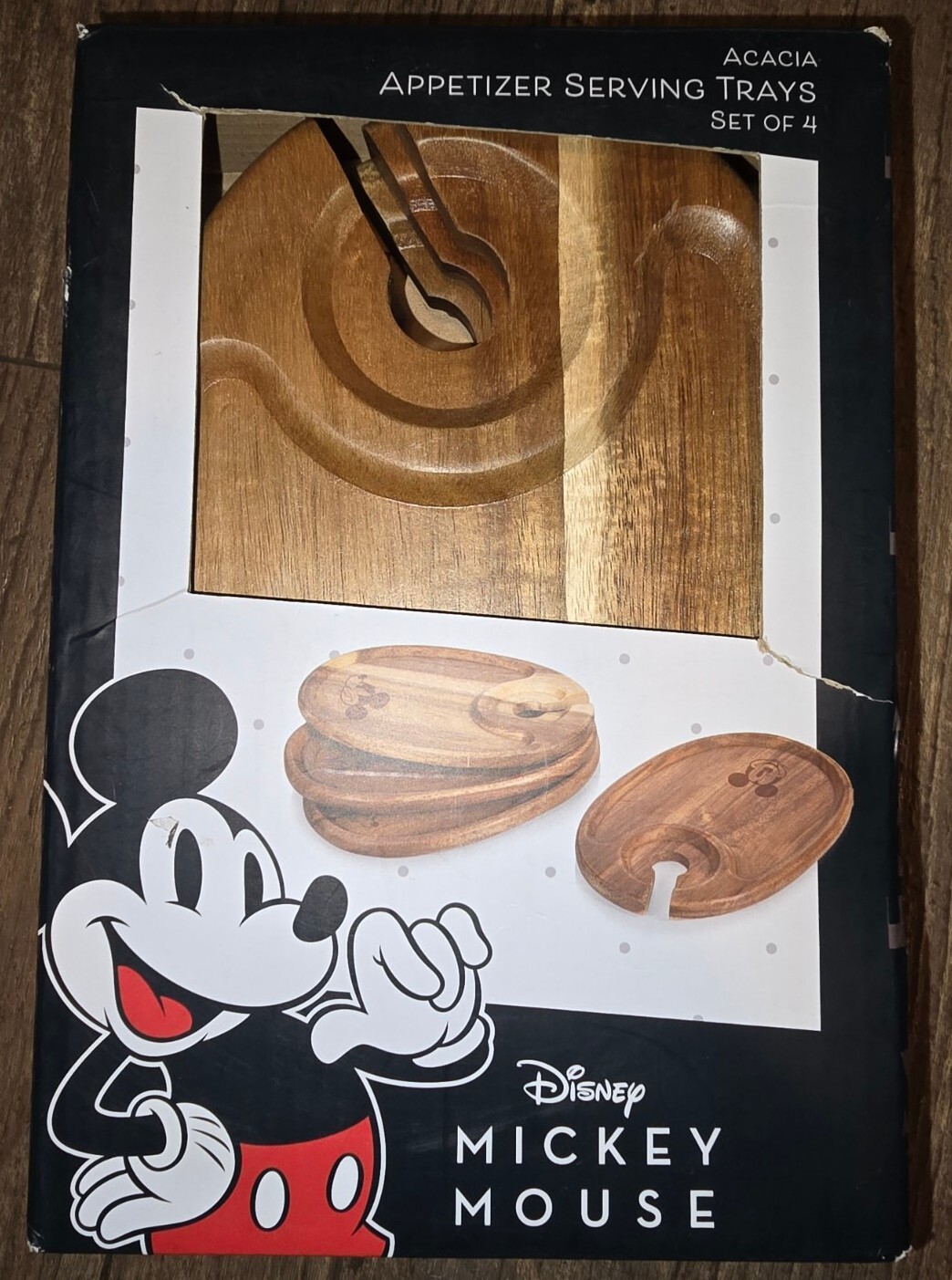 Acacia Disney Mickey Mouse Set Of 4 Appetizer Wooden Serving Trays | eBay
