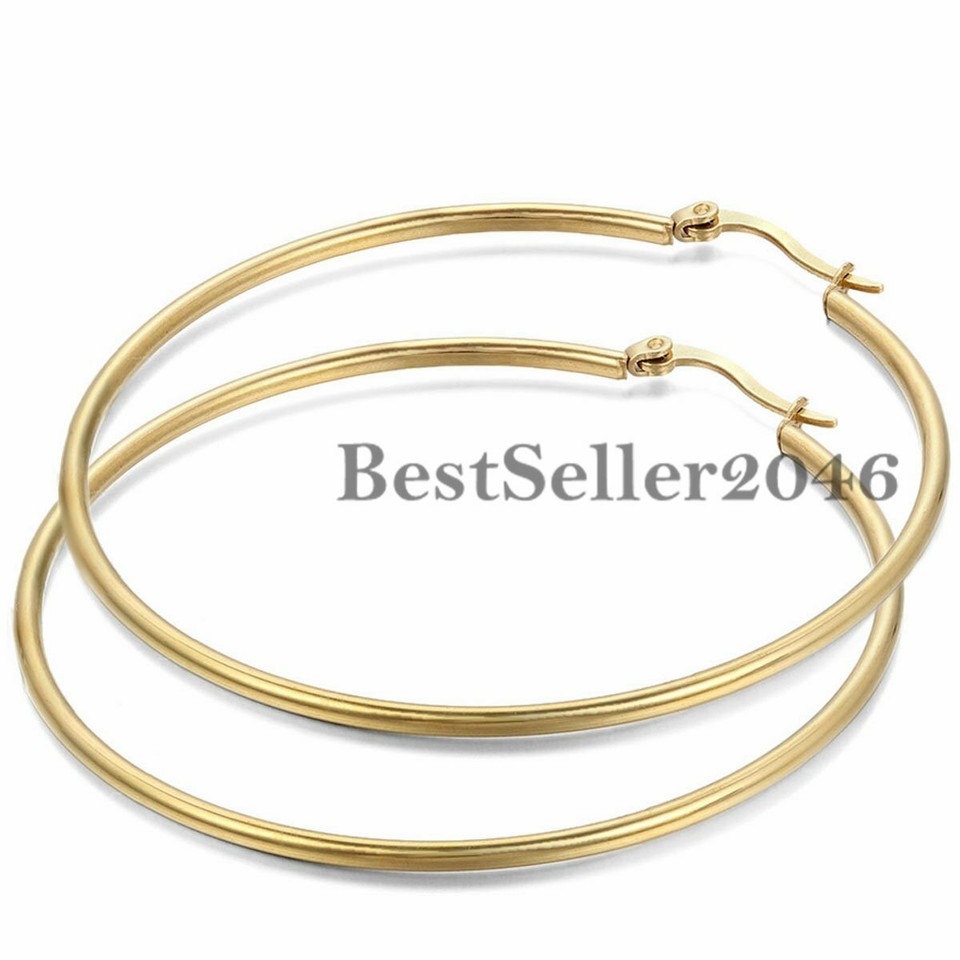 2pcs Women Girls Stainless Steel Big Large Circle Hoop Dangle Earrings ...