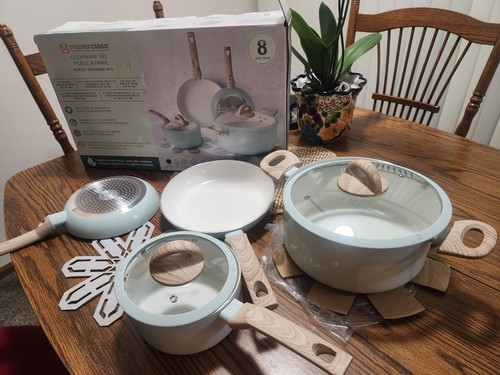 MasterClass 8-Piece Ceramic Non-Stick Cookware Set Wood Effect Handles ...