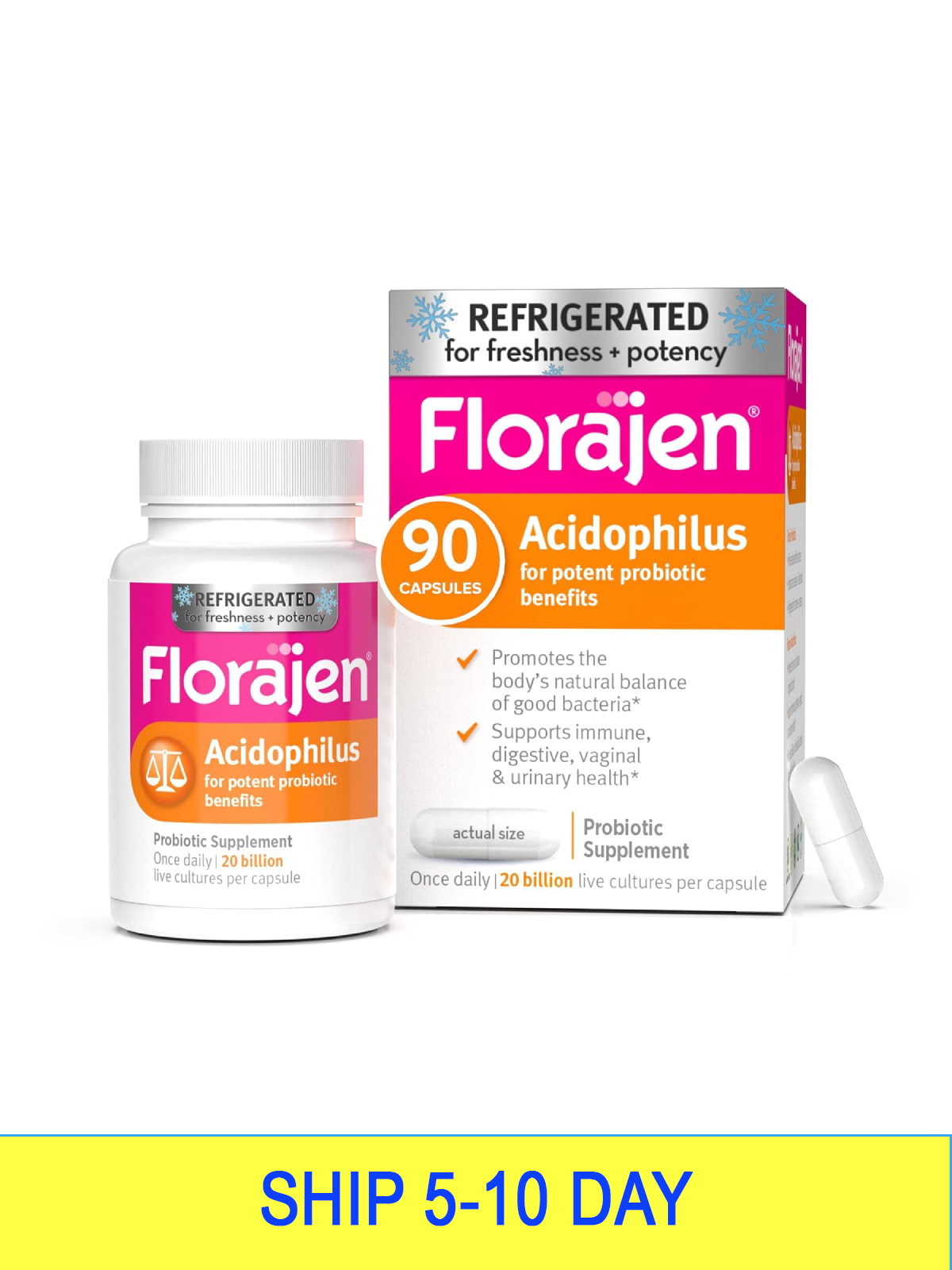 Florajen Acidophilus 20 Billion CFUs Refrigerated Probiotics for Women ...