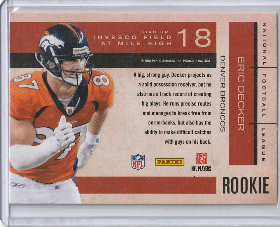 2010 Panini Contenders Rookie Roll Call Eric Decker Broncos Rookie Card ...