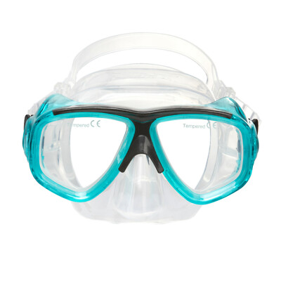 Low Profile 2 Lens Teal Snorkel Diving Mask Optional Corrective RX ...